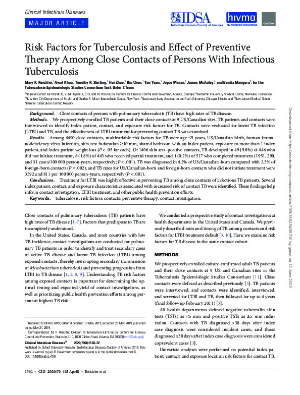(PDF) Risk Factors for Tuberculosis and Effect of Preventive Therapy ...