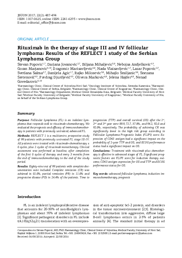(PDF) Rituximab in the therapy of stage III and IV follicular lymphoma: Results of the REFLECT 1 ...