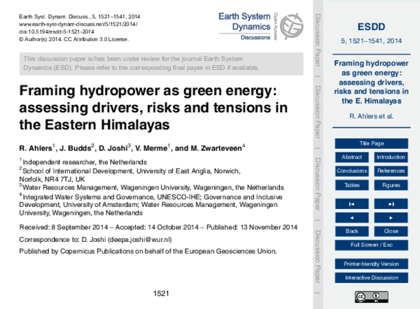 (PDF) Framing hydropower as green energy: assessing drivers, risks and tensions in the Eastern ...