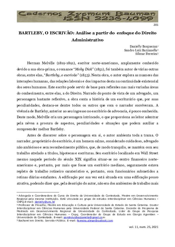 (PDF) BARTLEBY, O ESCRIVÃO: Análise a partir do enfoque do Direito ...