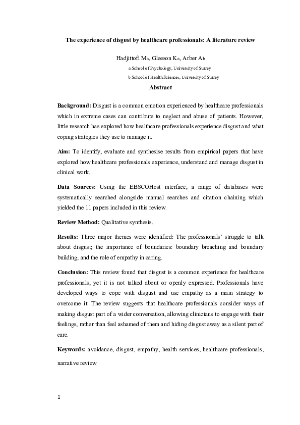(DOC) The experience of disgust by healthcare professionals: A ...