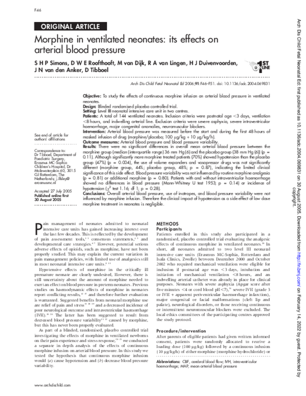 (PDF) Morphine in ventilated neonates: its effects on arterial blood ...