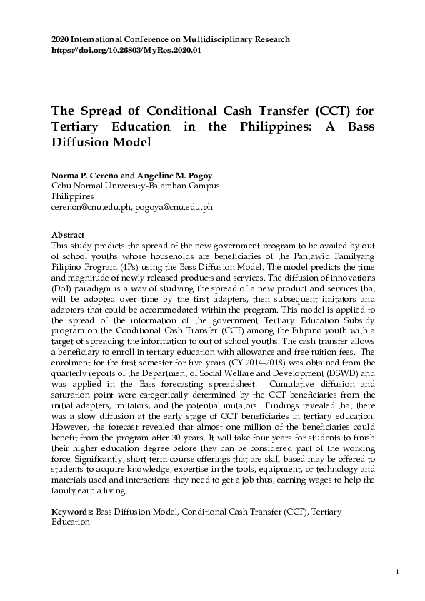 (PDF) The Spread of Conditional Cash Transfer (CCT) for Tertiary ...