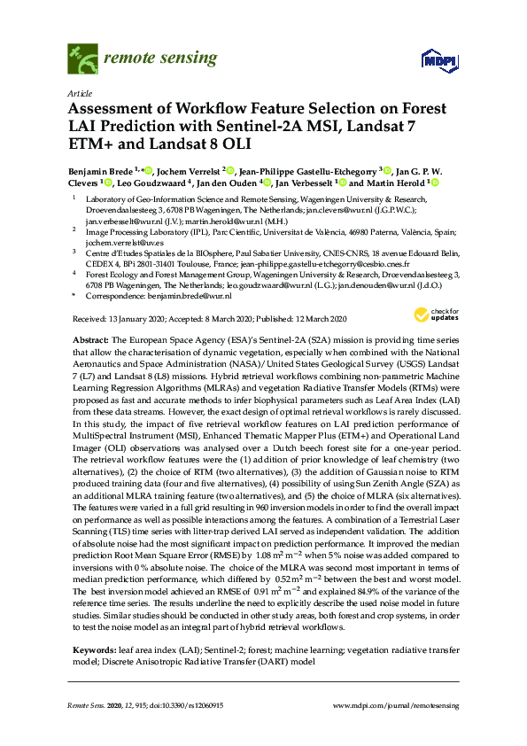 (PDF) Assessment of Workflow Feature Selection on Forest LAI Prediction ...