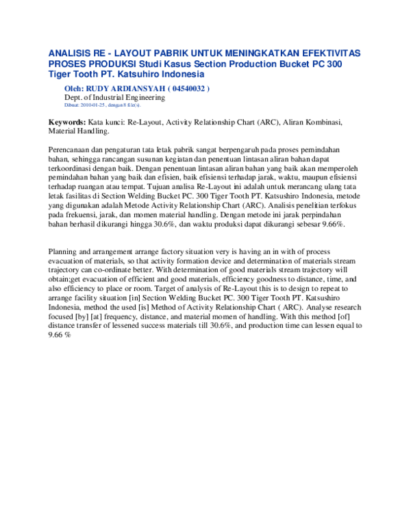 (PDF) ANALISIS RE - LAYOUT PABRIK UNTUK MENINGKATKAN EFEKTIVITAS PROSES PRODUKSI Studi Kasus ...