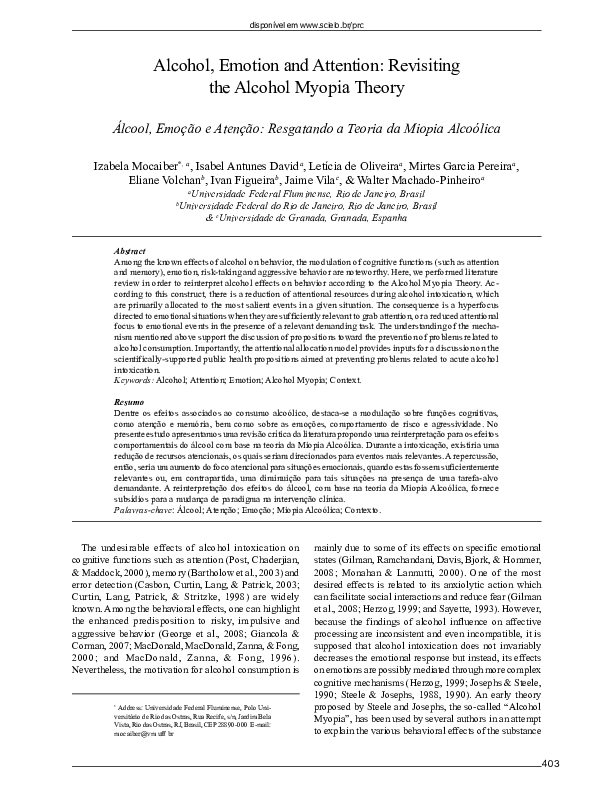 (PDF) Alcohol, emotion and attention: revisiting the Alcohol Myopia Theory