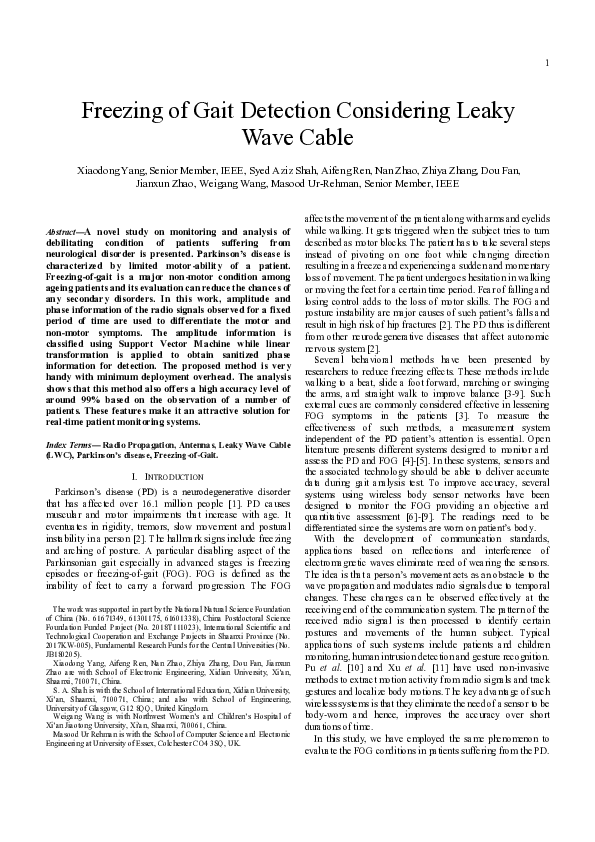 Pdf Freezing Of Gait Detection Considering Leaky Wave Cable