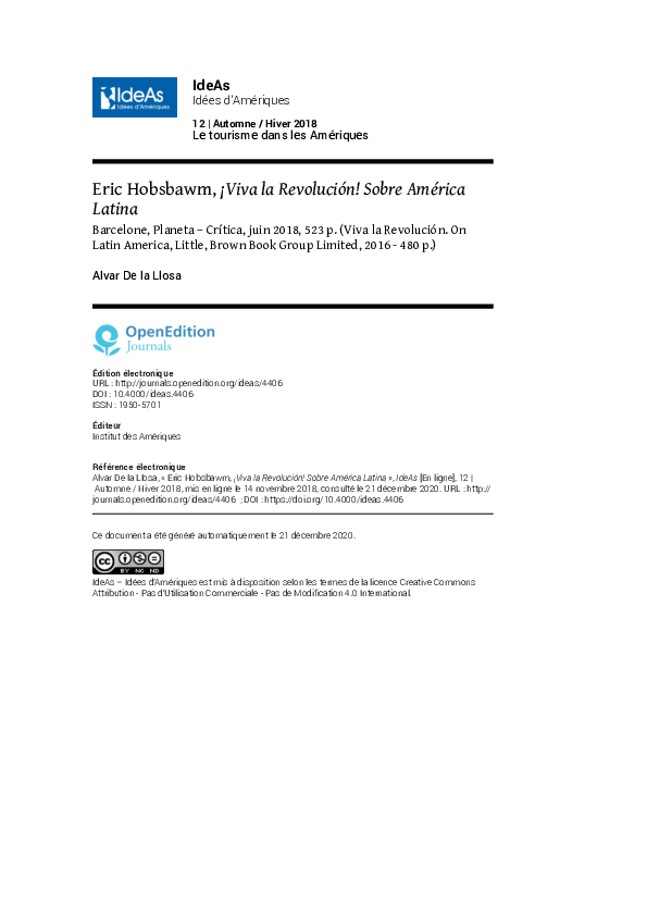(PDF) Eric Hobsbawm, ¡Viva la Revolución! Sobre América Latina