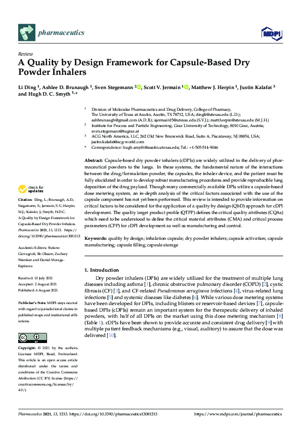 (PDF) A Quality by Design Framework for Capsule-Based Dry Powder ...