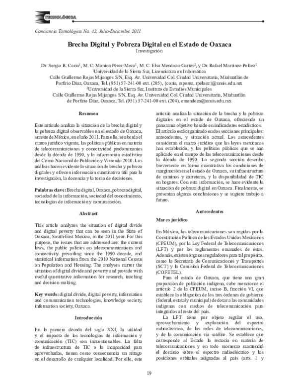 (PDF) Brecha Digital y Pobreza Digital en el Estado de Oaxaca | Elsa A ...