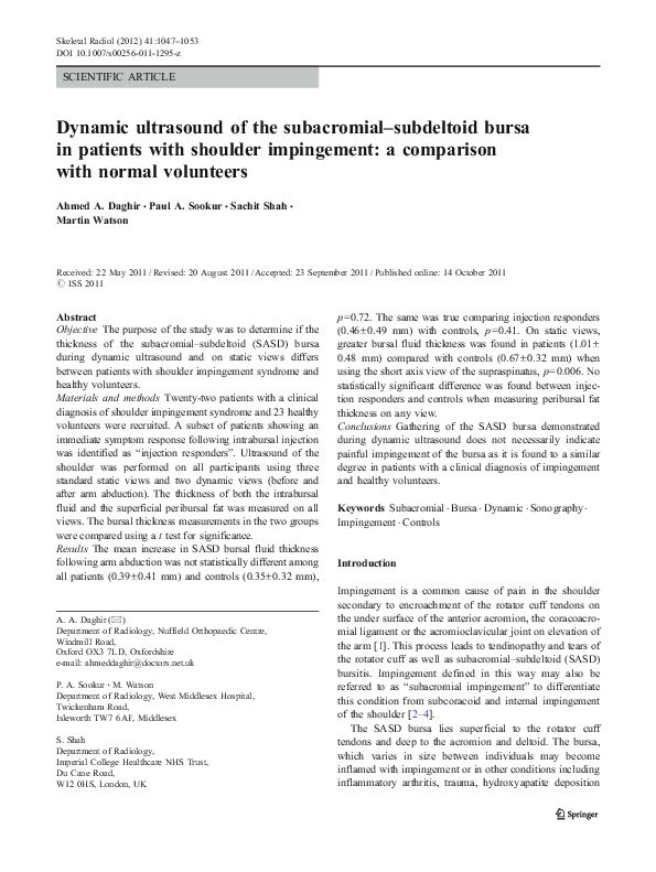 (PDF) Dynamic ultrasound of the subacromial–subdeltoid bursa in ...