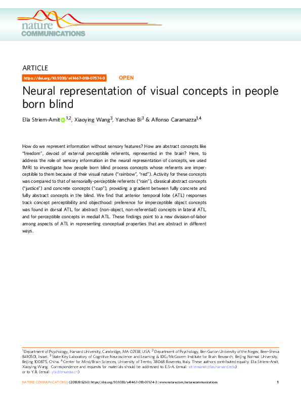 (PDF) Neural representation of visual concepts in people born blind