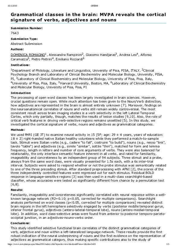 (PDF) Grammatical classes in the brain: MVPA reveals the cortical ...