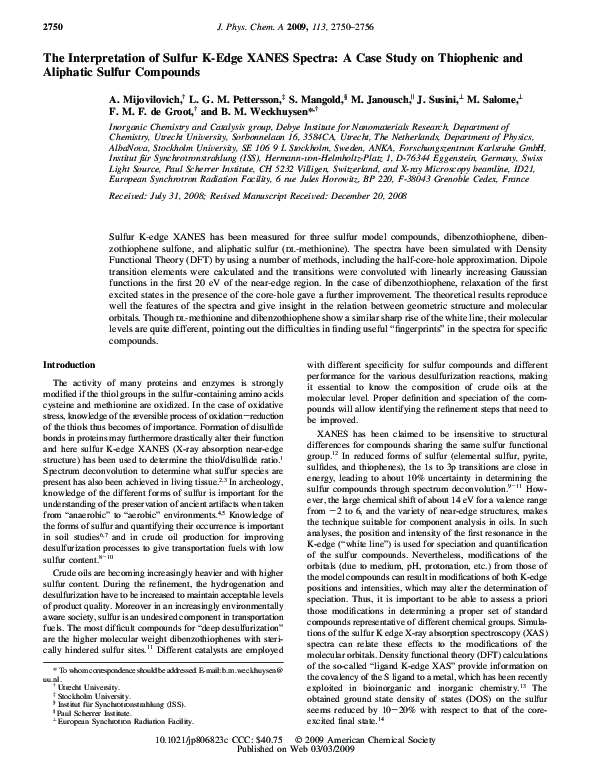 (PDF) The Interpretation of Sulfur K-Edge XANES Spectra: A Case Study ...