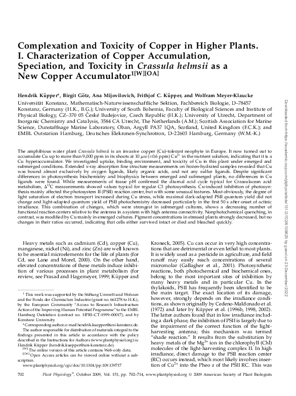 (PDF) Complexation and Toxicity of Copper in Higher Plants. I ...