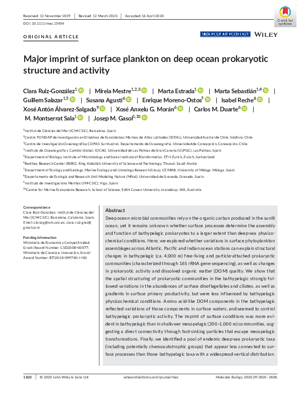 (PDF) Major imprint of surface plankton on deep ocean prokaryotic ...