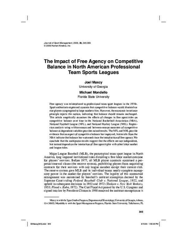 (PDF) The Impact of Free Agency on Competitive Balance in North ...