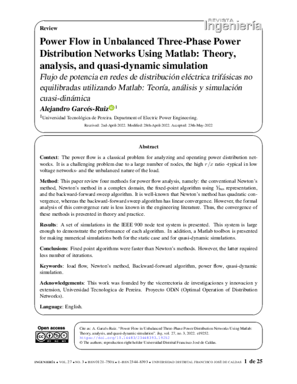 Pdf Three Phase Power Flow In Power Distribution Networks