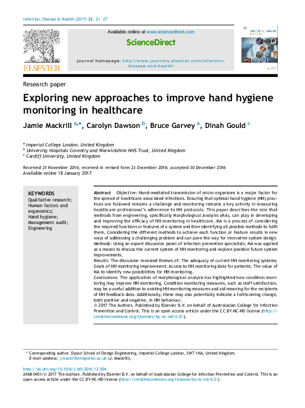 (PDF) Exploring new approaches to improve hand hygiene monitoring in ...