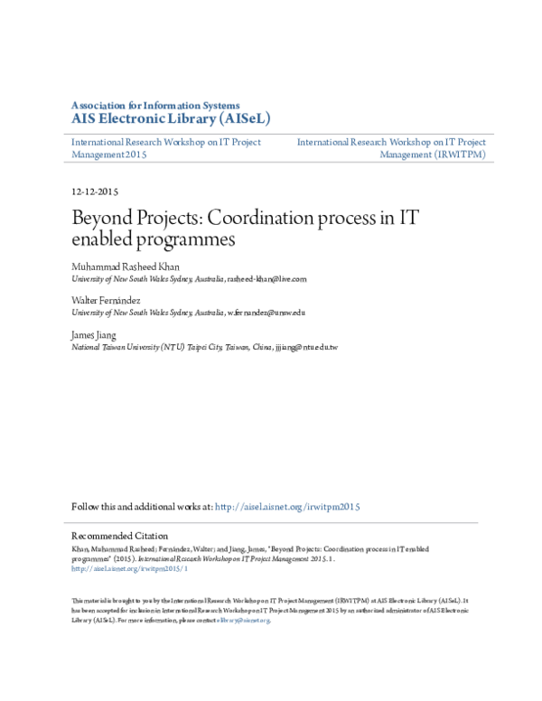 (PDF) Coordination Process Model in IT Programmes