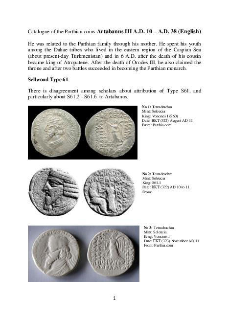 (PDF) Catalogue of the Parthian coins Artabanus III A.D. 10 – A.D. 38 ...