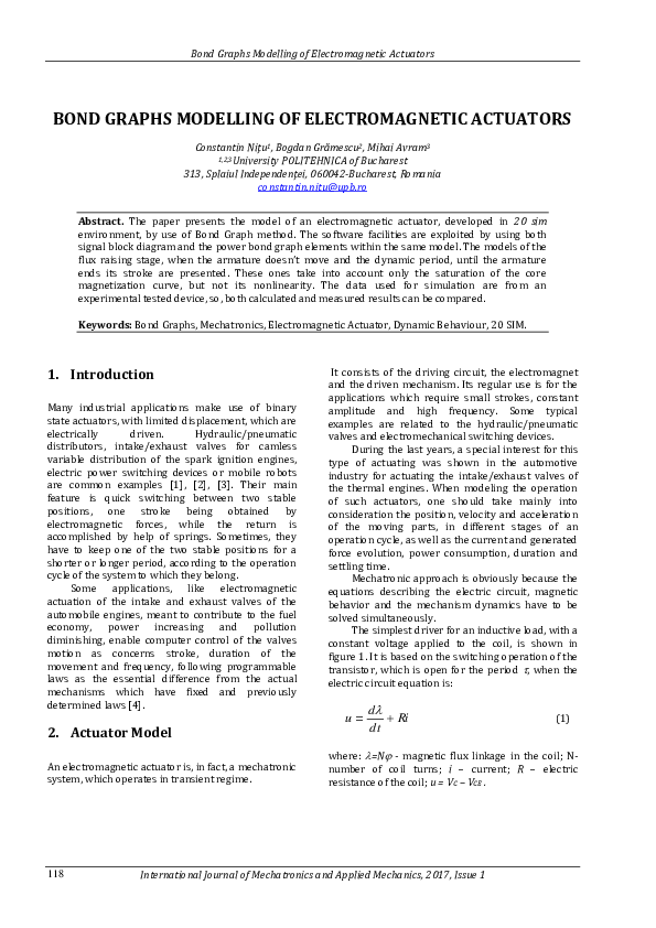 (PDF) Bond Graphs Modelling of Electromagnetic Actuators