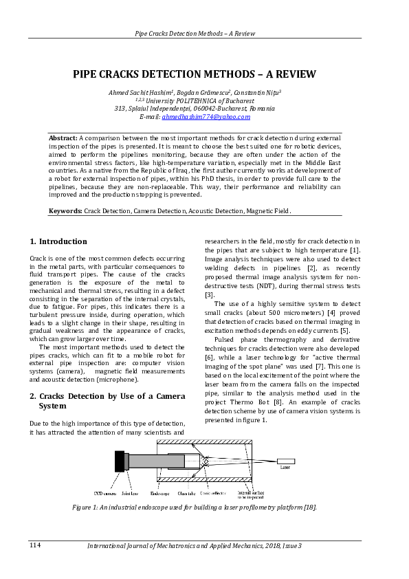 Pdf Pipe Cracks Detection Methods A Review