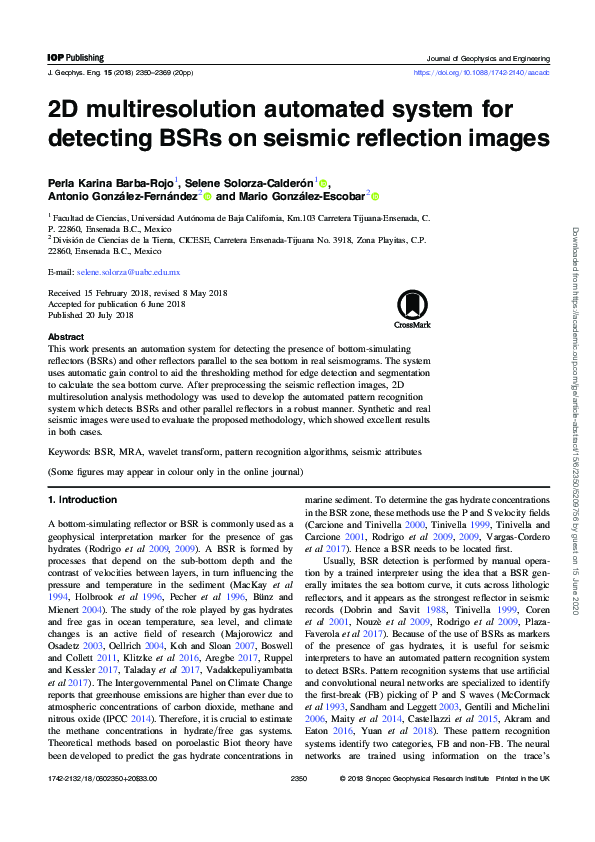 (PDF) 2D multiresolution automated system for detecting BSRs on seismic reflection images