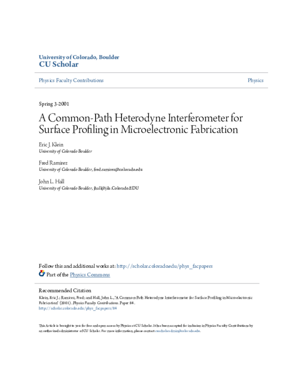 (PDF) A common-path heterodyne interferometer for surface profiling in microelectronic fabrication