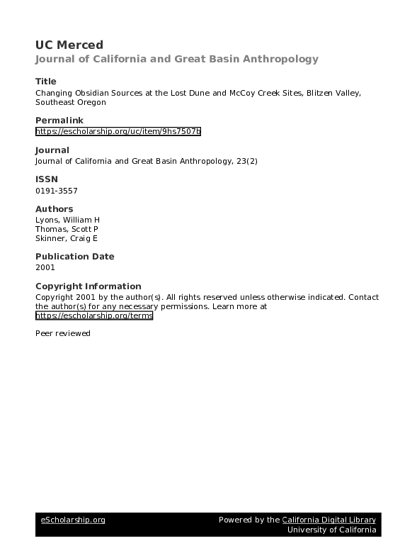 (PDF) Changing Obsidian Sources at the Lost Dune and McCoy Creek Sites ...