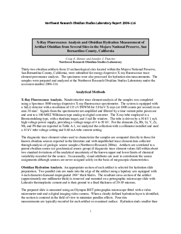 (PDF) X-Ray Fluorescence Analysis and Obsidian Hydration Measurement of ...