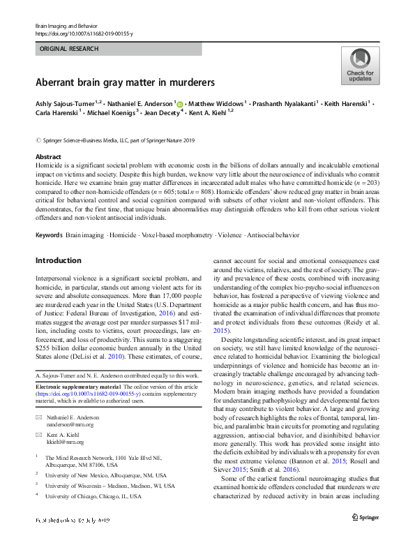 (PDF) Aberrant brain gray matter in murderers