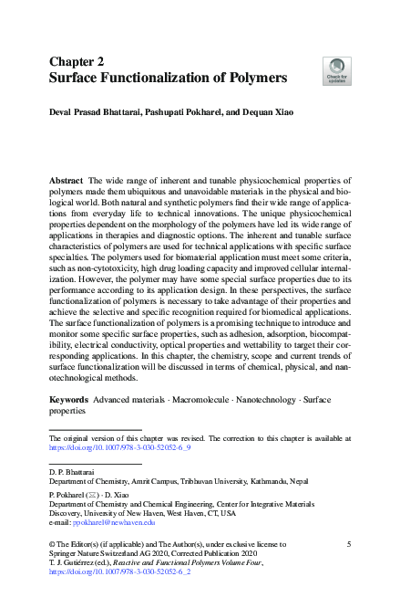 (PDF) Surface Functionalization of Polymers
