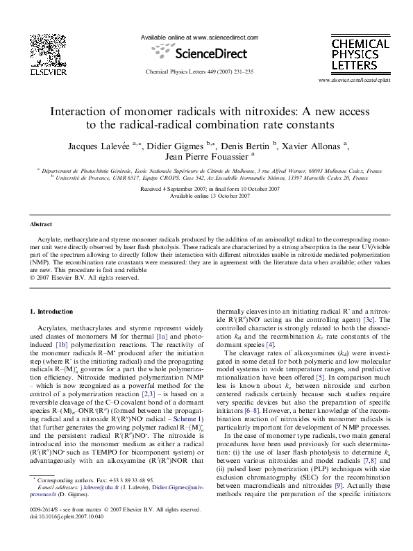 (PDF) Interaction of monomer radicals with nitroxides: A new access to the radical-radical ...