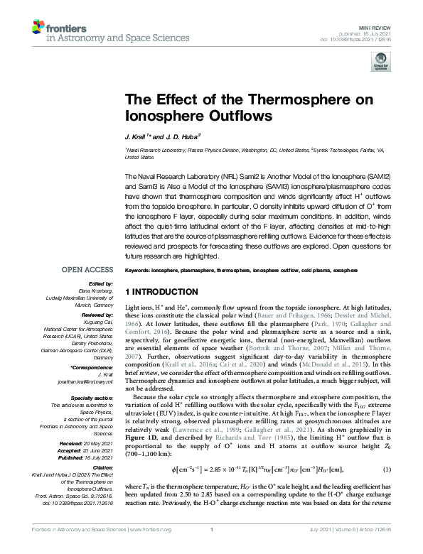 (PDF) The Effect of the Thermosphere on Ionosphere Outflows