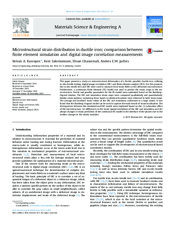 Pdf Microstructural Strain Distribution In Ductile Iron Comparison Between Finite Element