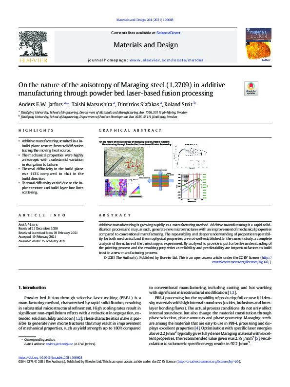 (PDF) On the nature of the anisotropy of Maraging steel (1.2709) in ...