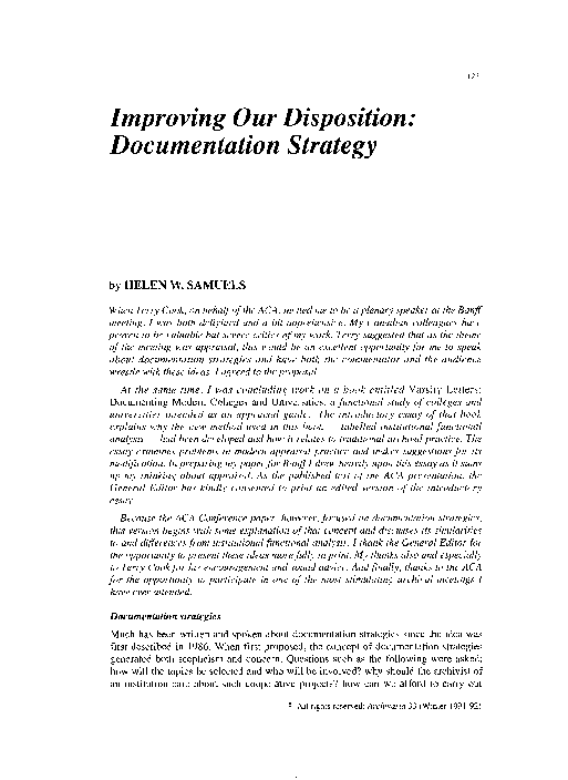 (PDF) Improving our disposition: Documentation strategy