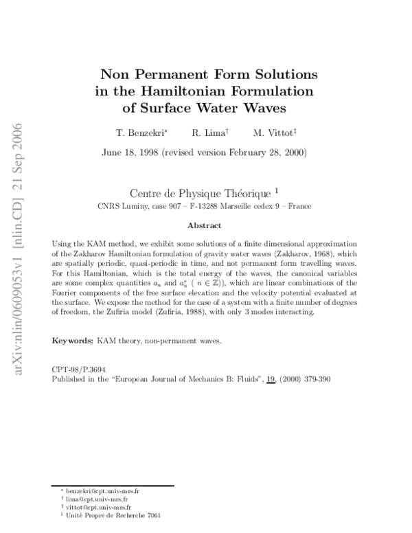 (PDF) Non-permanent form solutions in the Hamiltonian formulation of ...