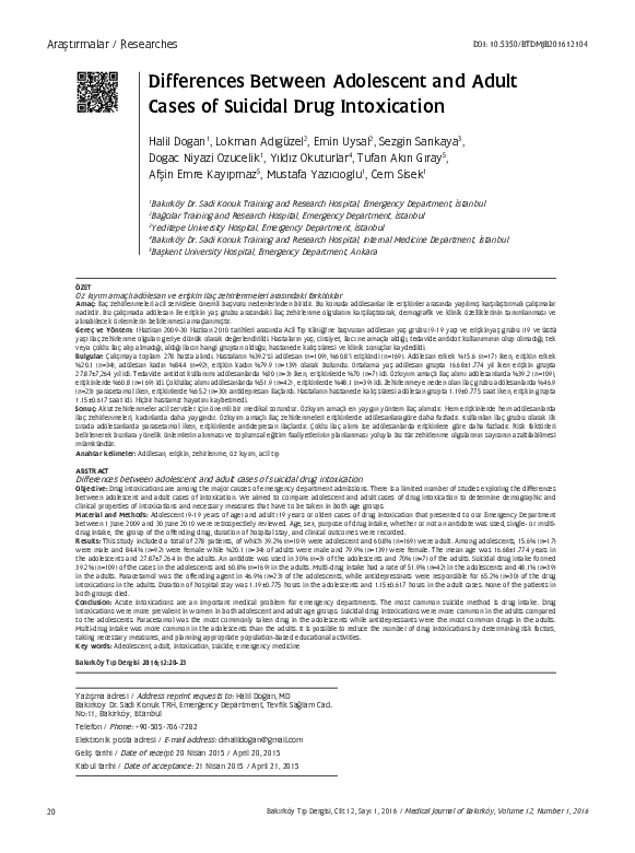 (PDF) Adolescent vs. Adult Suicidal Drug Intoxication