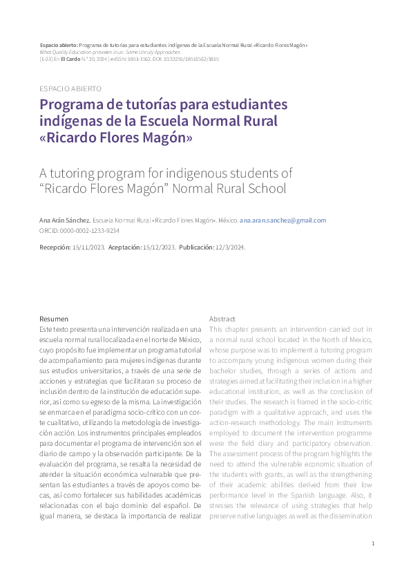 (PDF) Programa de tutorías para estudiantes indígenas de la Escuela ...