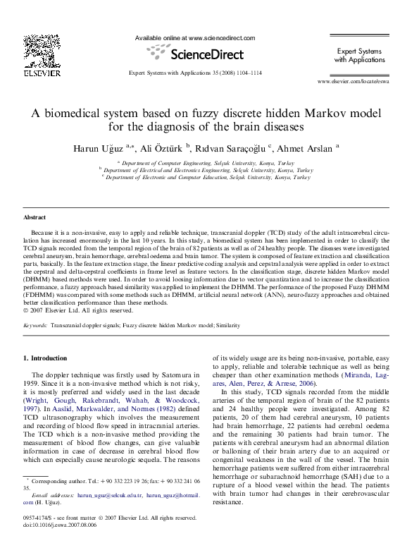 (PDF) A biomedical system based on fuzzy discrete hidden Markov model for the diagnosis of the ...