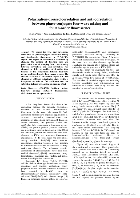 (PDF) Polarization-Dressed Correlation and Anti-Correlation Between Phase-Conjugate Four-Wave ...