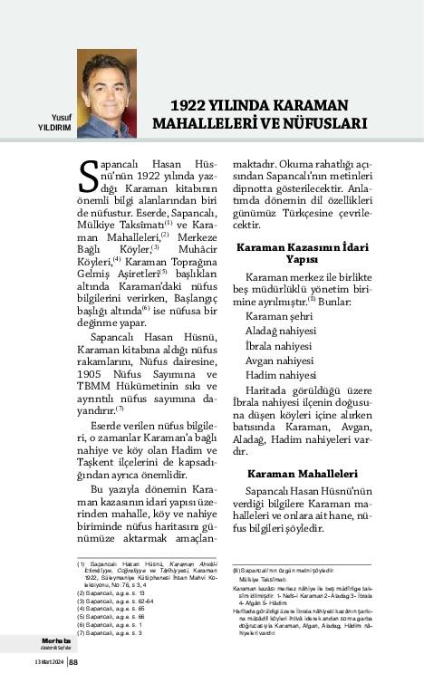 (PDF) 1922 Yılında Karaman Mahalleleri ve Nüfusları