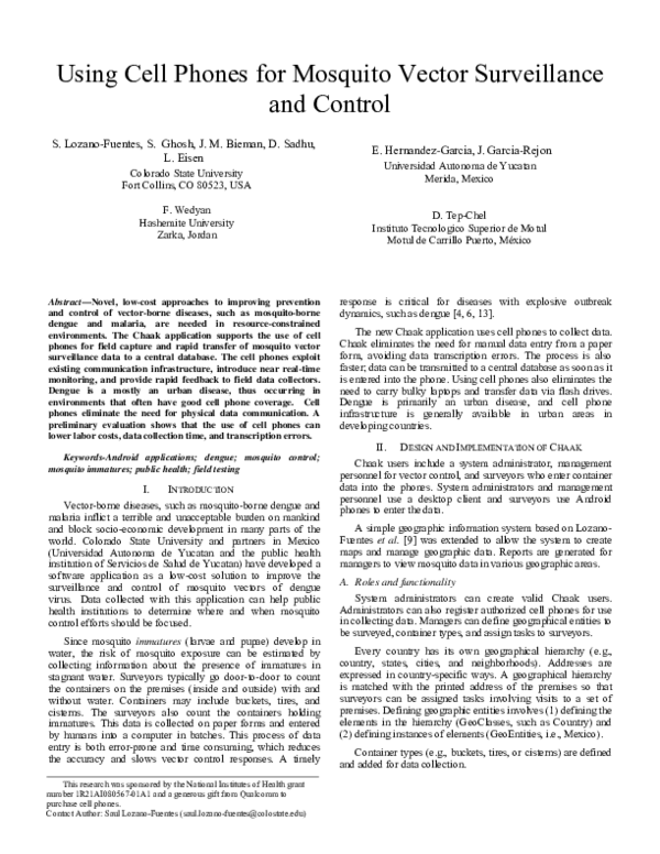 (PDF) Using Cell Phones for Mosquito Vector Surveillance and Control