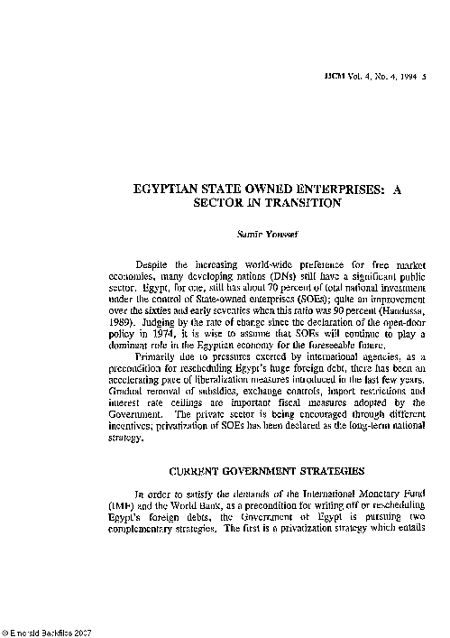 (PDF) Egyptian State Owned Enterprises: A Sector in Transition