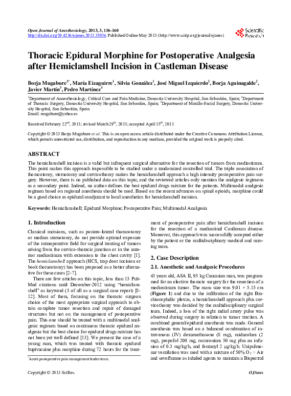 (PDF) Thoracic Epidural Morphine for Postoperative Analgesia after ...