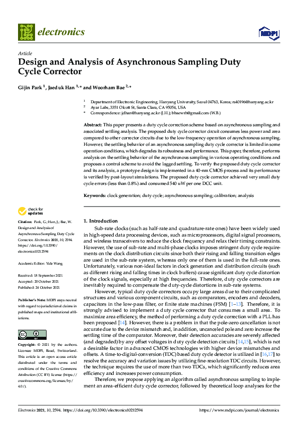 (PDF) Design and Analysis of Asynchronous Sampling Duty Cycle Corrector
