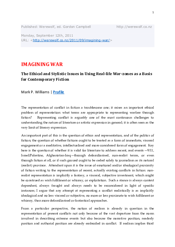 (PDF) Imagining War: The ethical and stylistic issues in using real ...