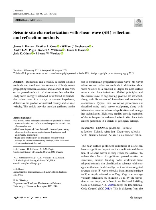(PDF) Seismic site characterization with shear wave (SH) reflection and ...